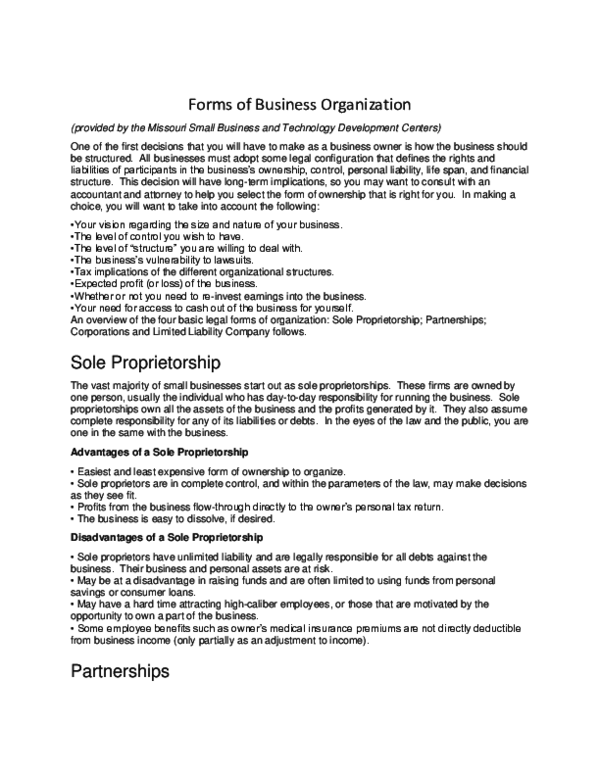 (DOC) Forms of Business Organization