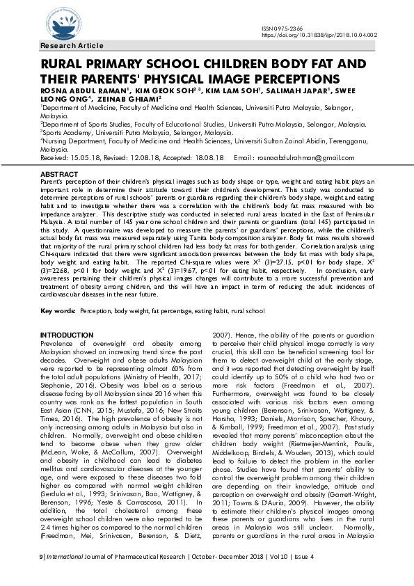 (PDF) RURAL PRIMARY SCHOOL CHILDREN BODY FAT AND THEIR PARENTS ...
