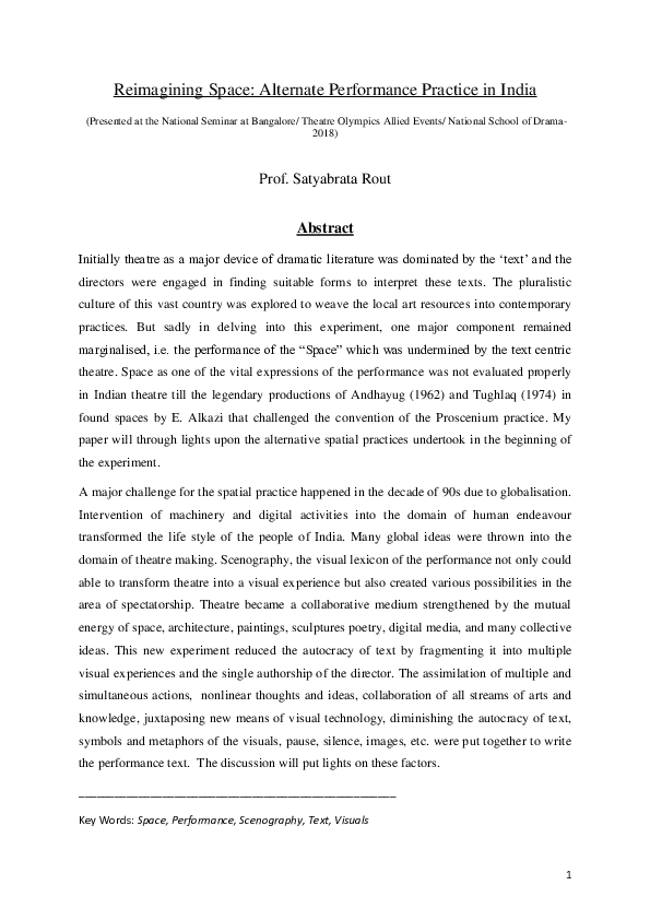 (DOC) Reimagining Space: Alternate Performance Practice in India