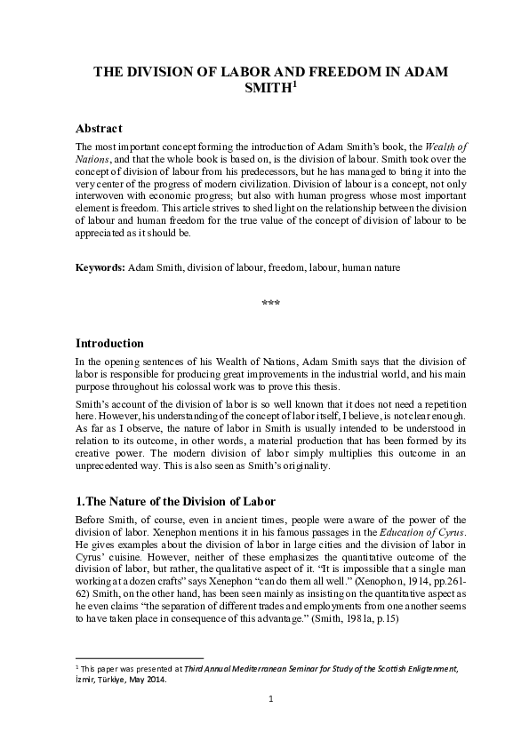 (PDF) THE DIVISION OF LABOR AND FREEDOM IN ADAM SMITH
