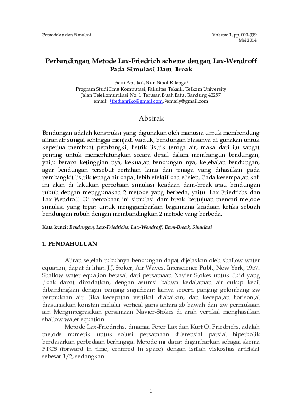 (DOC) Perbandingan Metode Lax-Friedrich scheme dengan Lax-Wendroff Pada ...