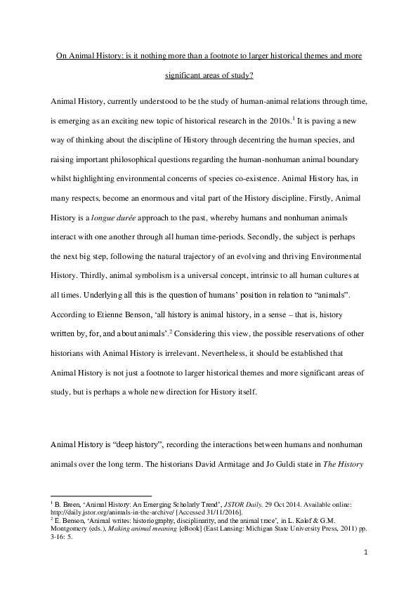 (DOC) On Animal History: is it nothing more than a footnote to larger ...