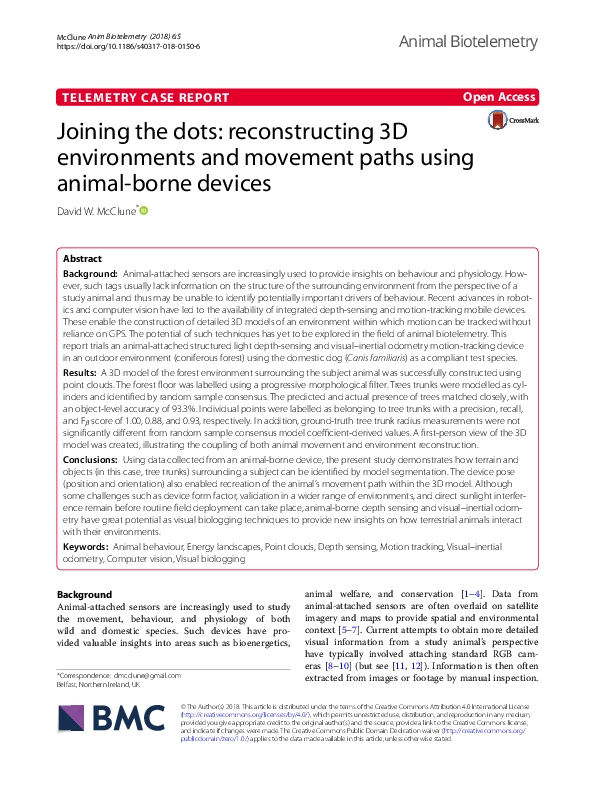 (PDF) Joining the dots: reconstructing 3D environments and movement paths using animal-borne devices