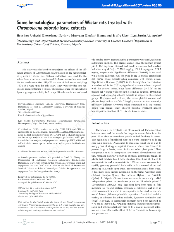 (PDF) Hematological wistar rat