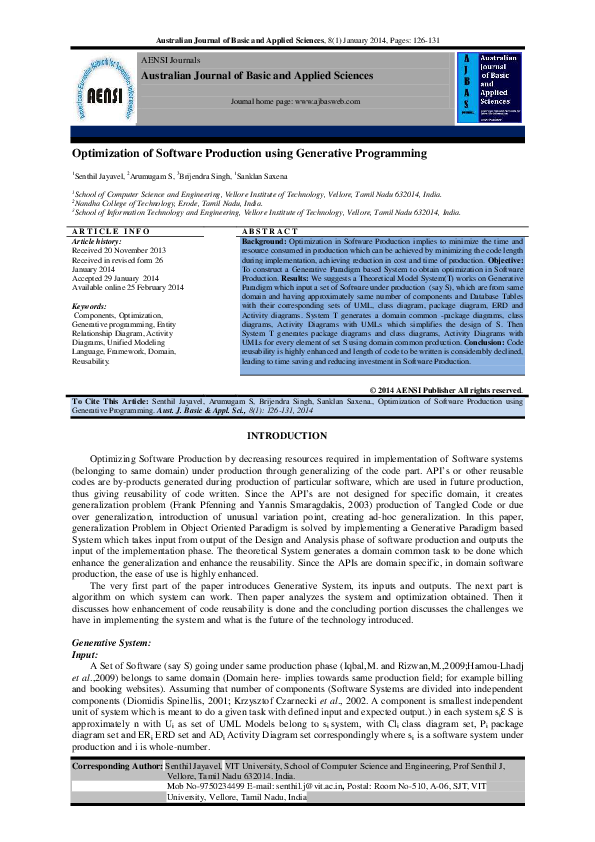 (PDF) Optimization of Software Production using Generative Programming