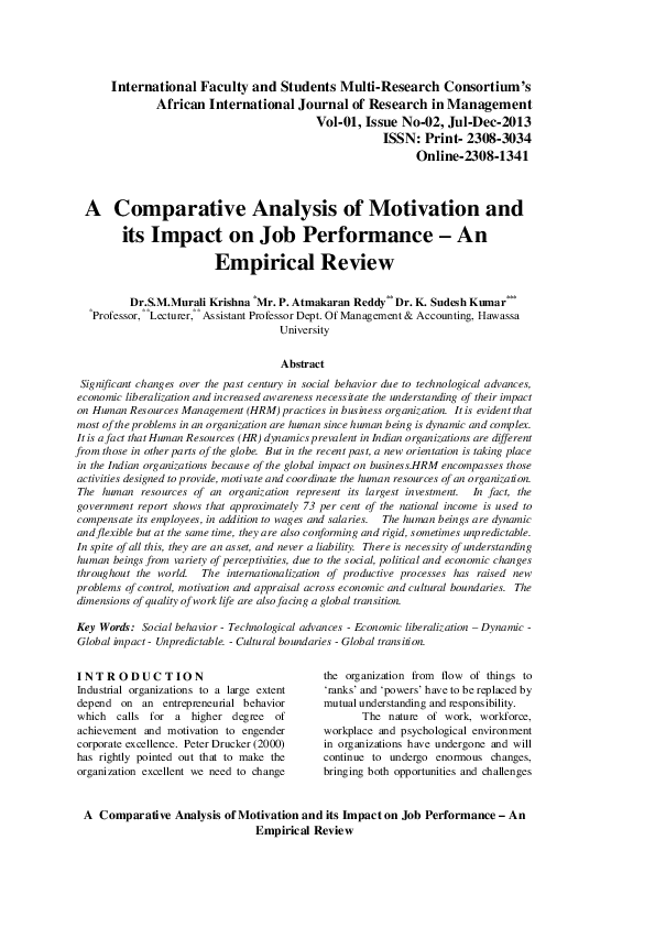 (PDF) A Comparative Analysis of Motivation and its Impact on Job ...
