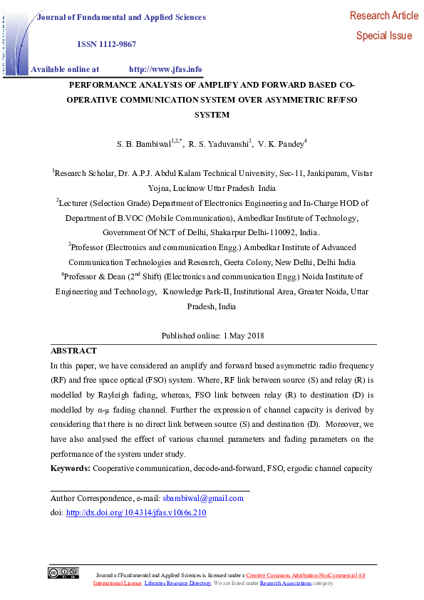 Pdf Performance Analysis Of Amplify And Forward Based Co Operative