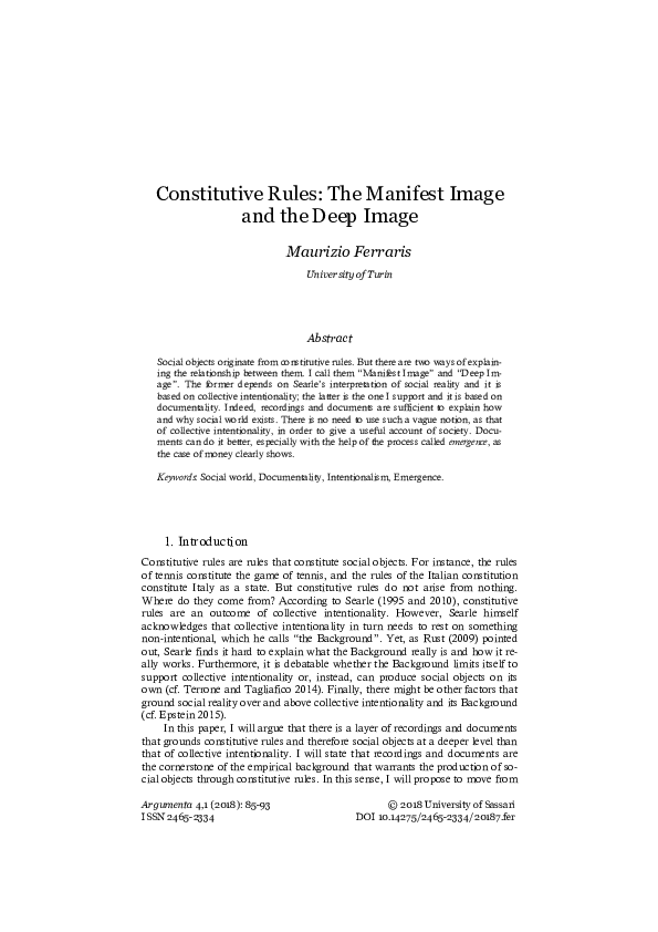 (PDF) Constitutive Rules: The Manifest Image and the Deep Image