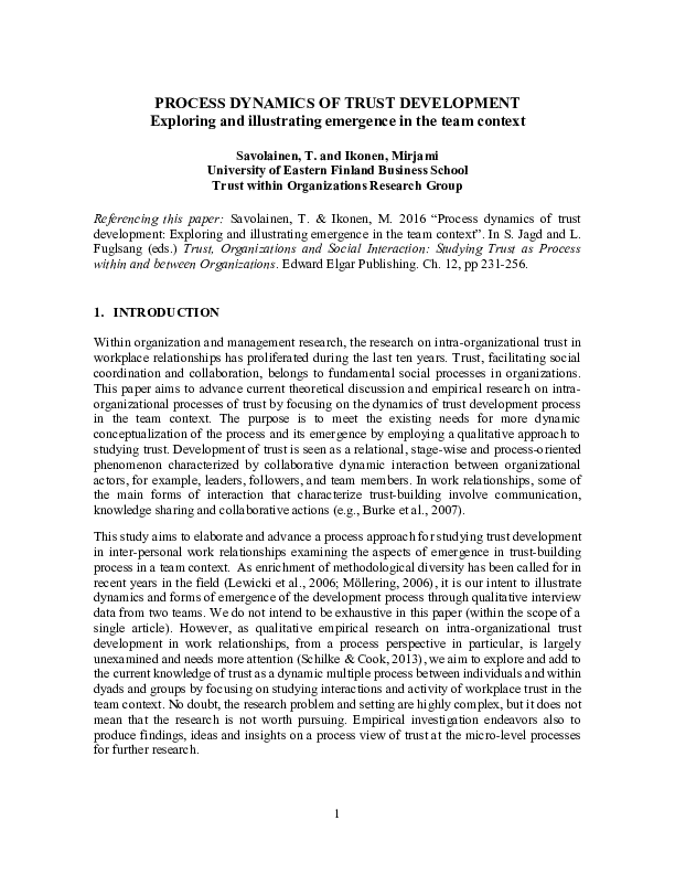 (PDF) PROCESS DYNAMICS OF TRUST DEVELOPMENT Exploring and illustrating ...