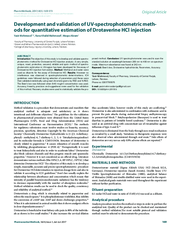 (PDF) Development and validation of UV-spectrophotometric meth- ods for quantitative estimation ...