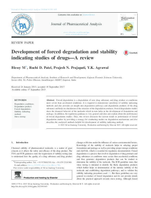 (PDF) Development of forced degradation and stability indicating studies of drugs—A review