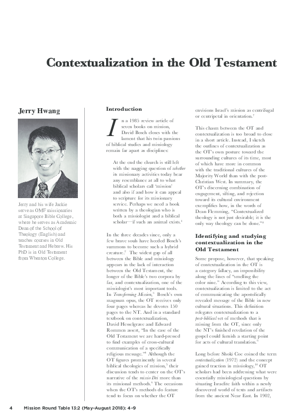 (PDF) "Contextualization in the Old Testament." Mission Round Table ...