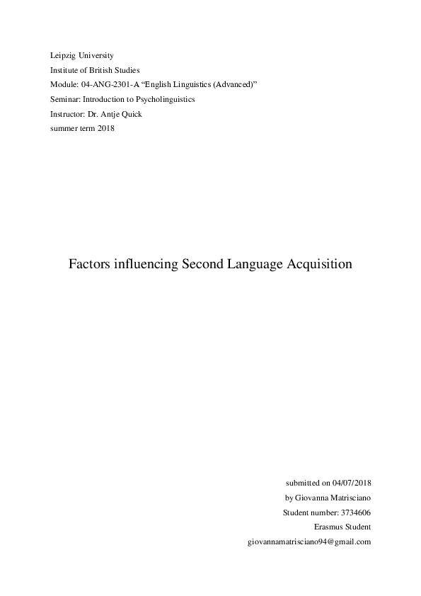 (DOC) Factors influencing Second Language Acquisition | Giovanna ...
