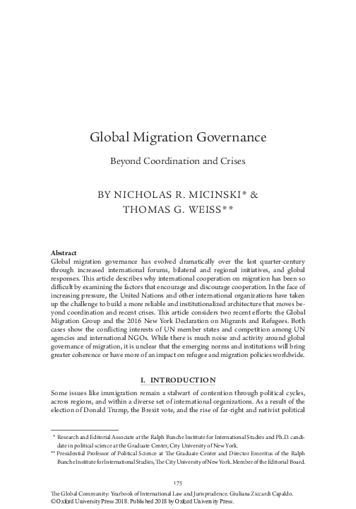 (PDF) Global Migration Governance: Beyond Coordination and Crises