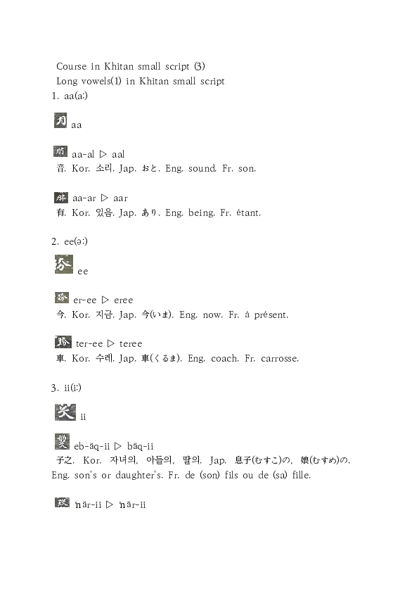 (PDF) Course in Khitan small script (3) Long vowels(1) in Khitan small ...