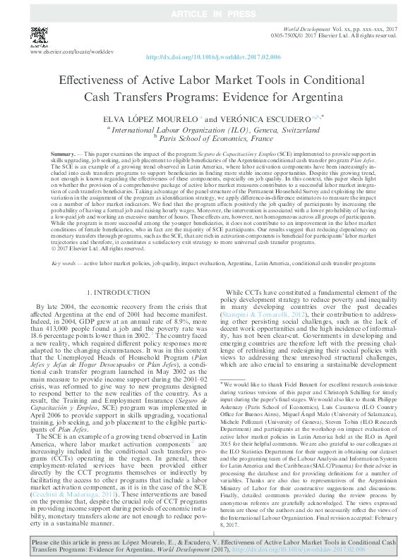 (PDF) Effectiveness of Active Labor Market Tools in Conditional Cash ...