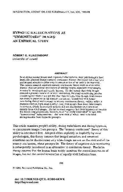 (PDF) HYPNOTIC HALLUCINATIONS AS "UNMONITORED" IMAGES: AN EMPIRICAL STUDY