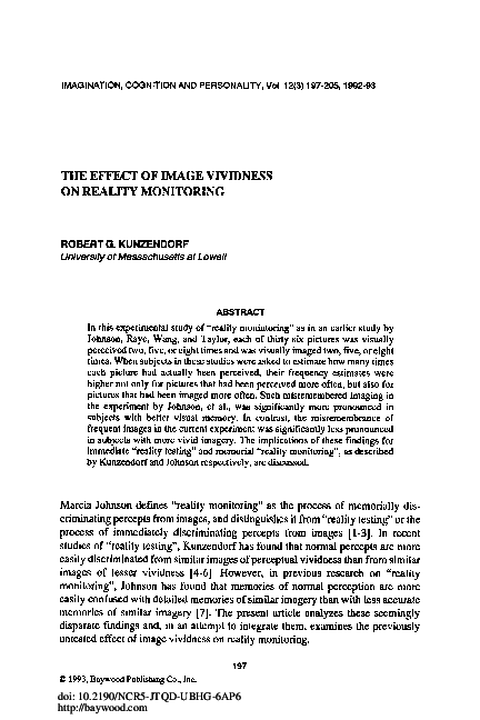 (PDF) THE EFFECT OF IMAGE VIVIDNESS ON REALITY MONITORING