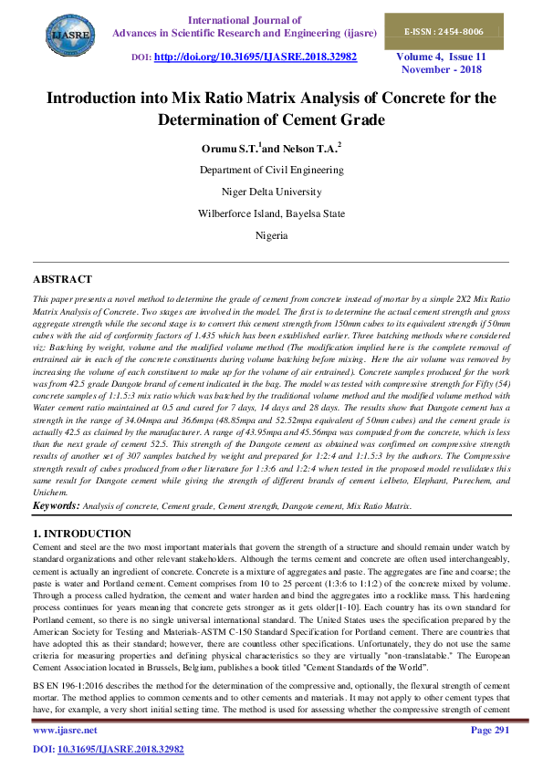 (PDF) Introduction into Mix Ratio Matrix Analysis of Concrete for the ...