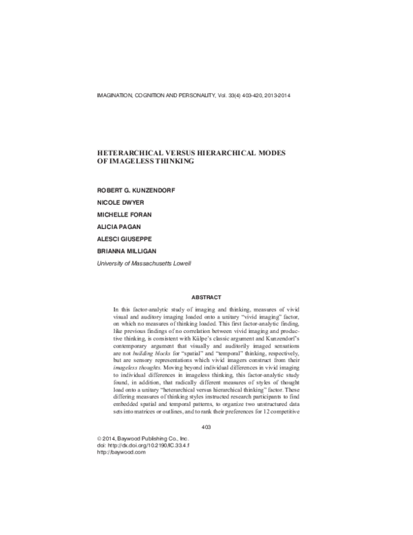 (PDF) HETERARCHICAL VERSUS HIERARCHICAL MODES OF IMAGELESS THINKING