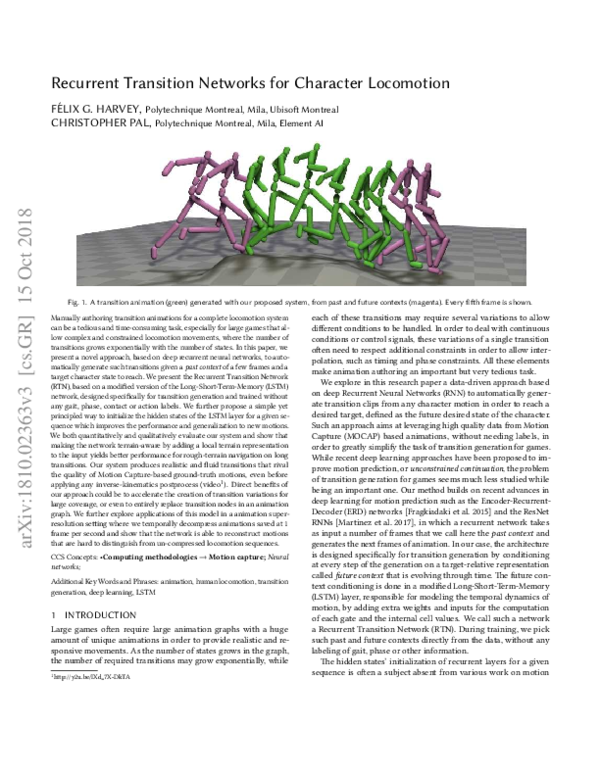 (PDF) Recurrent Transition Networks for Character Locomotion