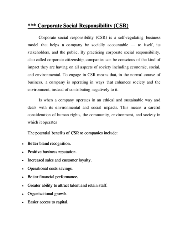 (DOC) Corporate Social Responsibility (CSR