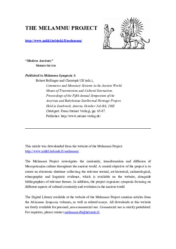 THE MELAMMU PROJECT " Modern Ancients