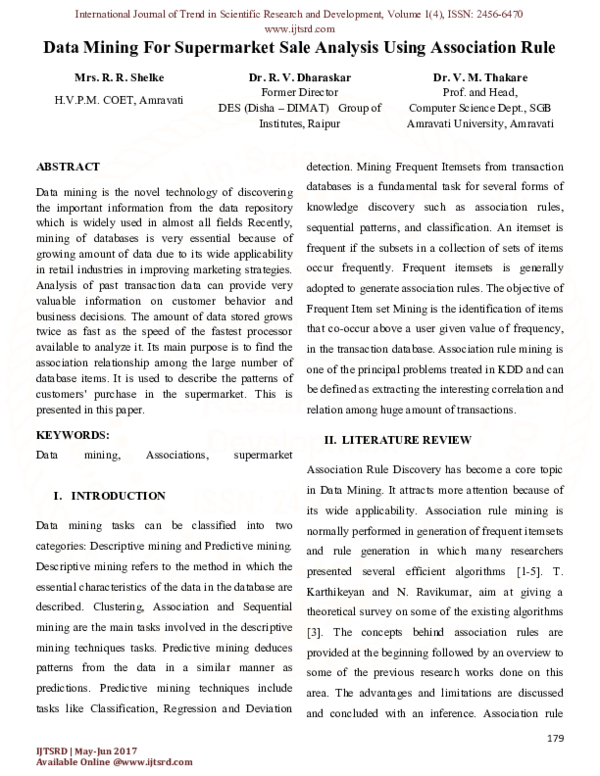 Pdf Data Mining For Supermarket Sale Analysis Using Association Rule