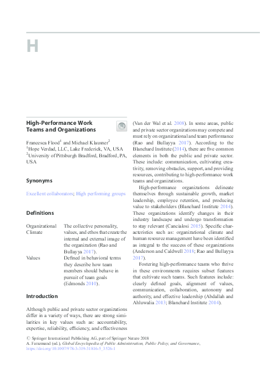 (PDF) High-Performance Work Teams and Organizations