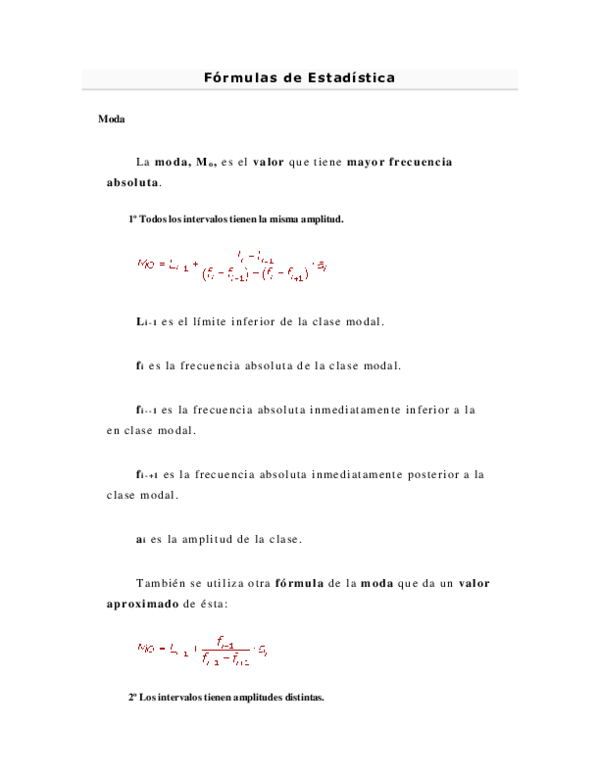 (DOC) Fórmulas de Estadística