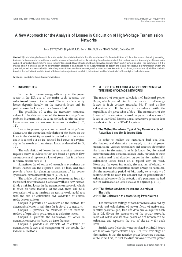 (PDF) A New Approach for the Analysis of Losses in Calculation of High-Voltage Transmission Networks