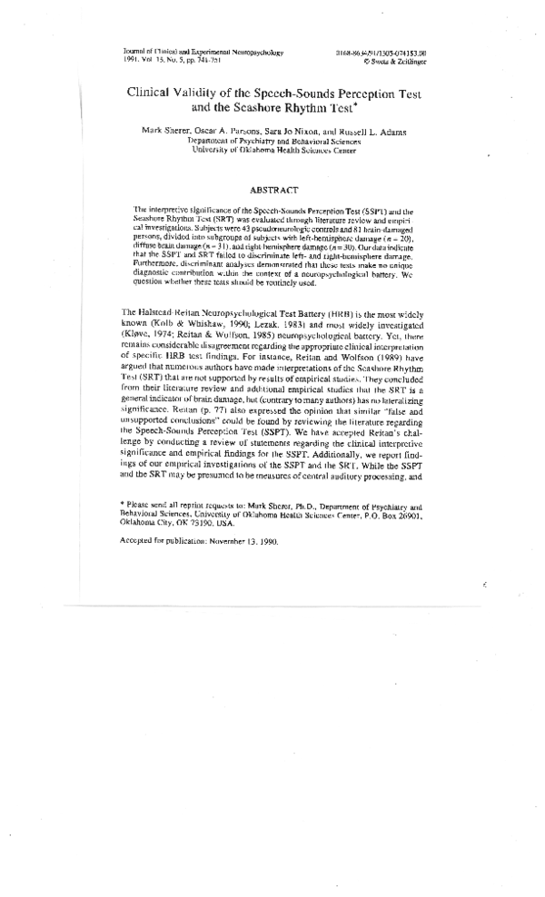 (PDF) Clinical Validity of the Speech-Sounds Perception Test and the ...