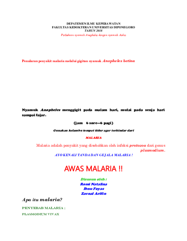 (DOC) Leaflet Malaria