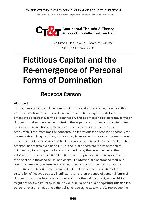 (PDF) Fictitious Capital and the Re-emergence of Personal Forms of ...