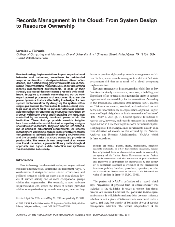 (PDF) Records Management in the Cloud: From System Design to Resource ...