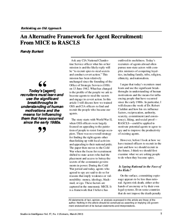 (PDF) An Alternative Framework for Agent Recruitment: From MICE to RASCLS