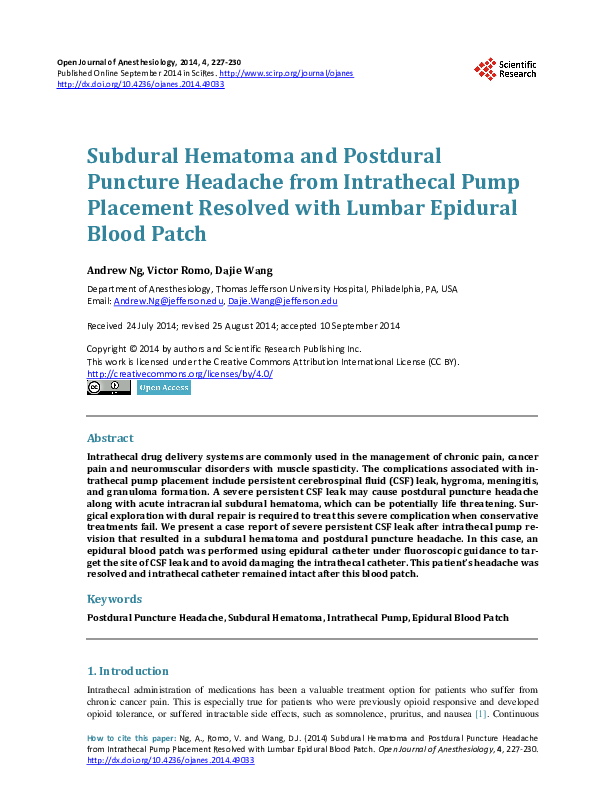 (PDF) Subdural Hematoma and Postdural Puncture Headache from ...
