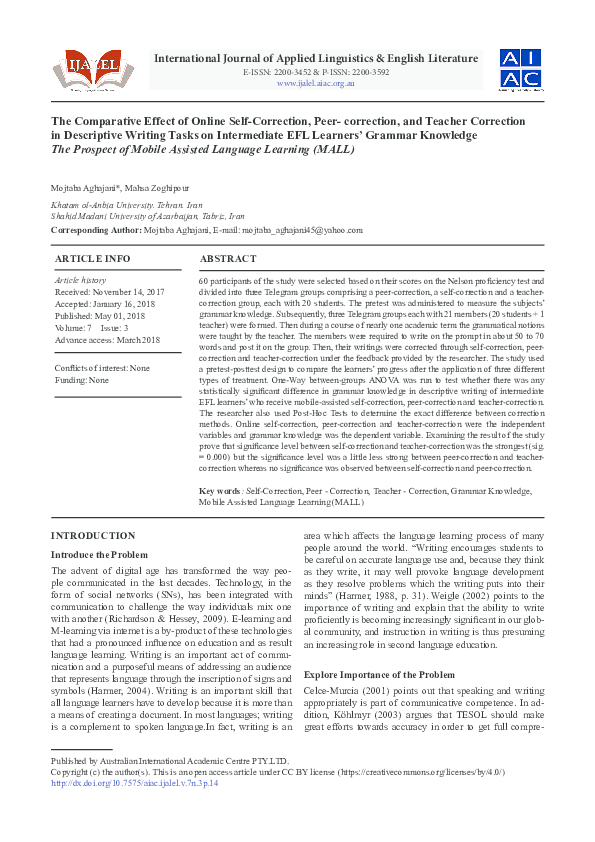 (PDF) The Comparative Effect of Online Self-Correction, Peer-correction, and Teacher Correction ...