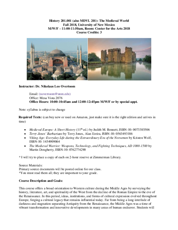 (DOC) HIST 201.001 - The Medieval World