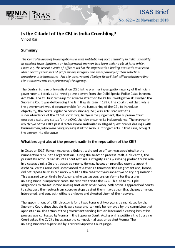 (PDF) Is the Citadel of the CBI in India Crumbling