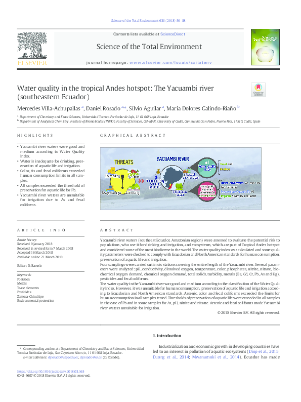 (PDF) Water quality in the tropical Andes hotspot: The Yacuambi river ...