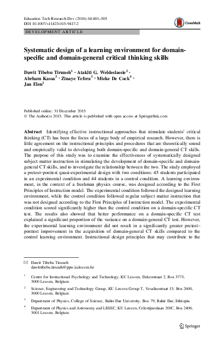 (PDF) Systematic design of a learning environment for domain- specific and domain-general ...