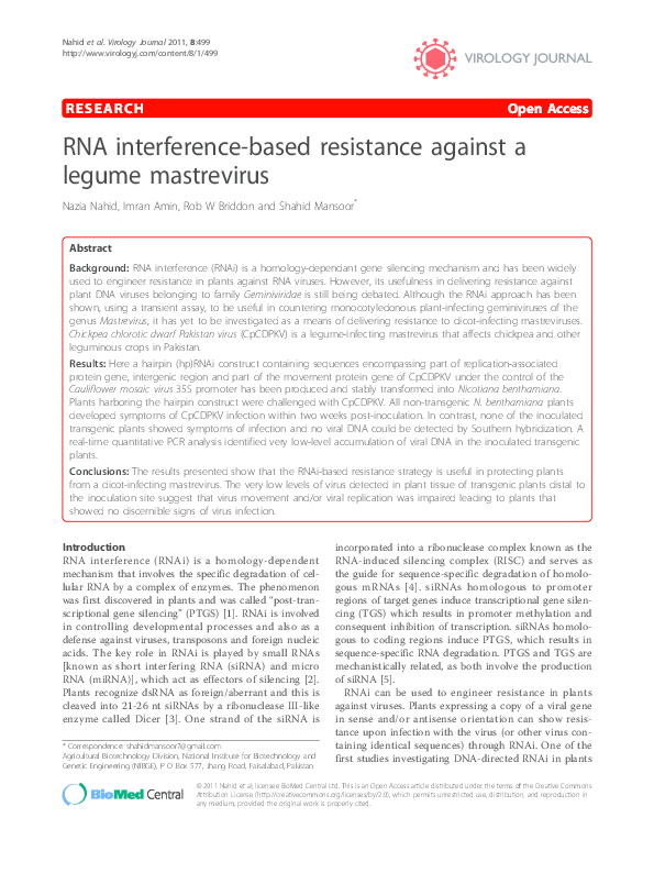 (PDF) RNA interference-based resistance against a legume mastrevirus