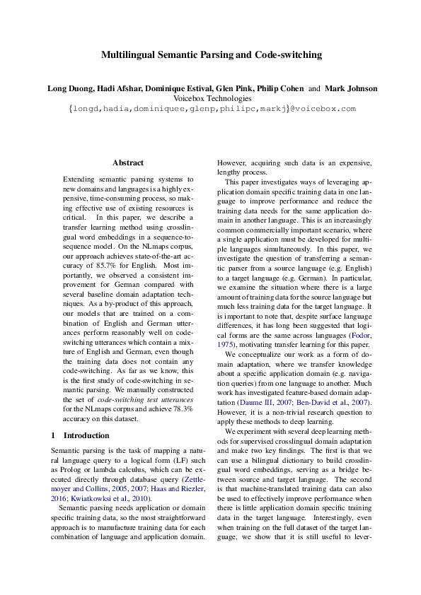 (PDF) Multilingual Semantic Parsing and Code-switching