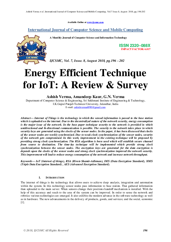 Pdf Energy Efficient Technique For Iot A Review And Survey
