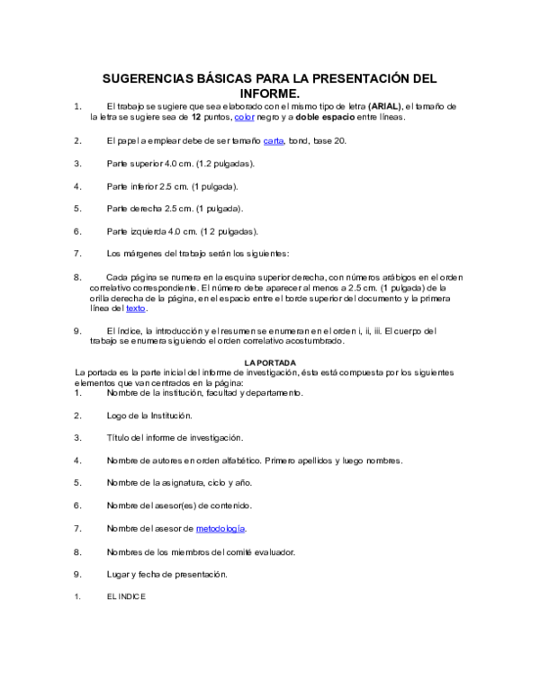 (DOC) SUGERENCIAS BÁSICAS PARA LA PRESENTACIÓN DEL INFORME