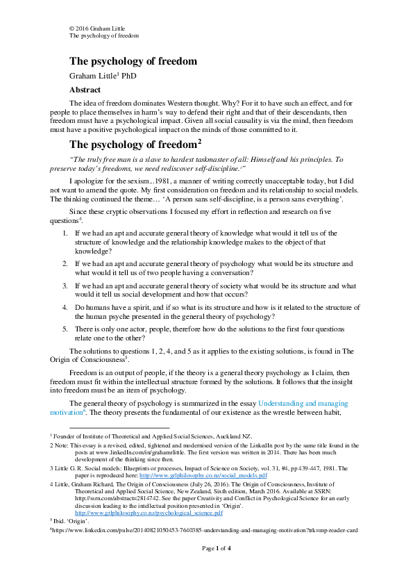 (PDF) The psychology of freedom