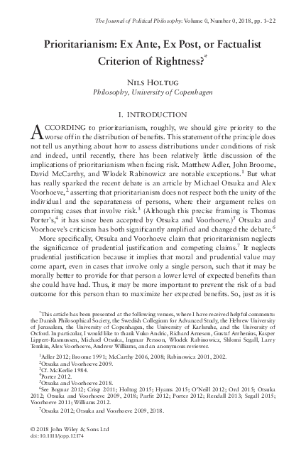 (PDF) Prioritarianism: Ex Ante, Ex Post, or Factualist Criterion of ...