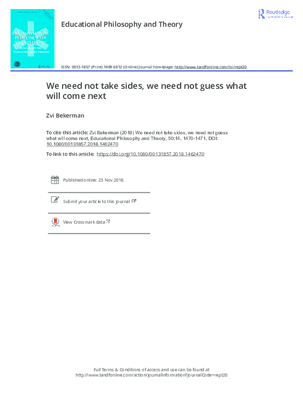 (PDF) We need not take sides, we need not guess what will come next ...