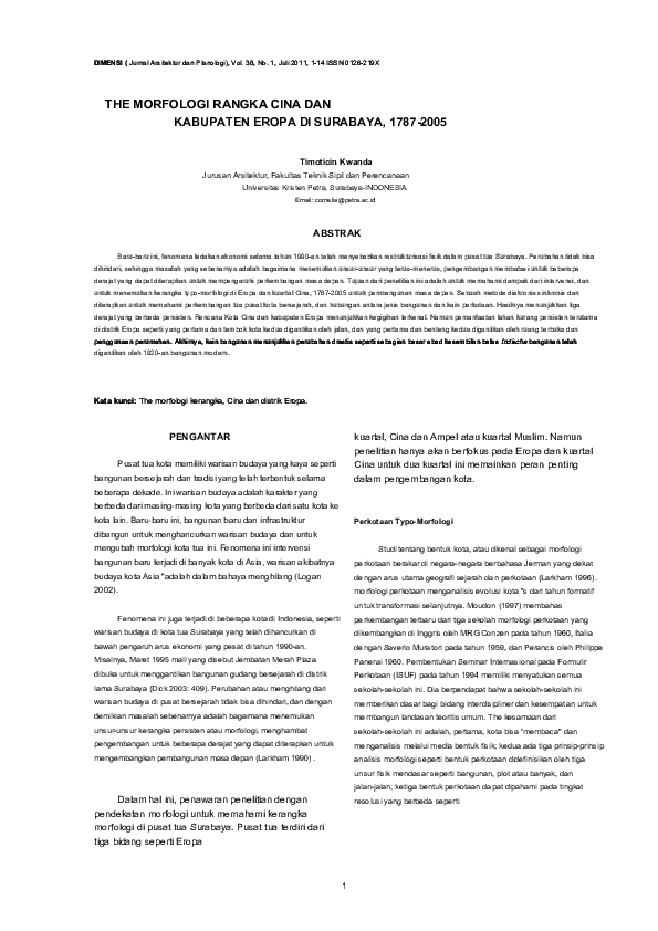 THE MORFOLOGI RANGKA CINA DAN KABUPATEN EROPA DI SURABAYA, 1787-2005 ...